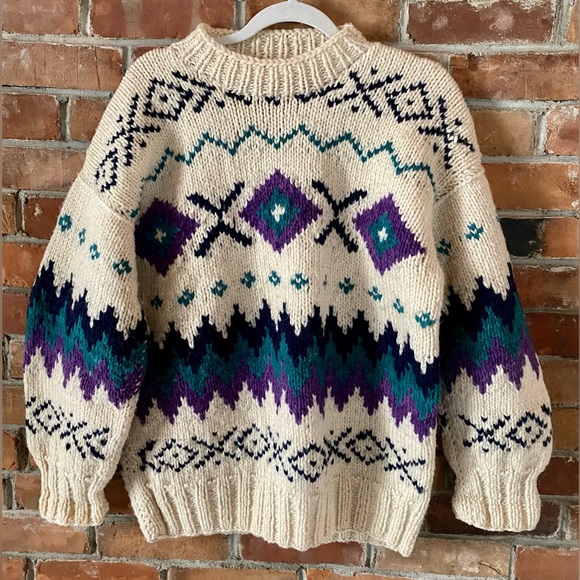 Hand Crafted | Sweaters | Vintage Handknit Ecuador Wool Chunky ...